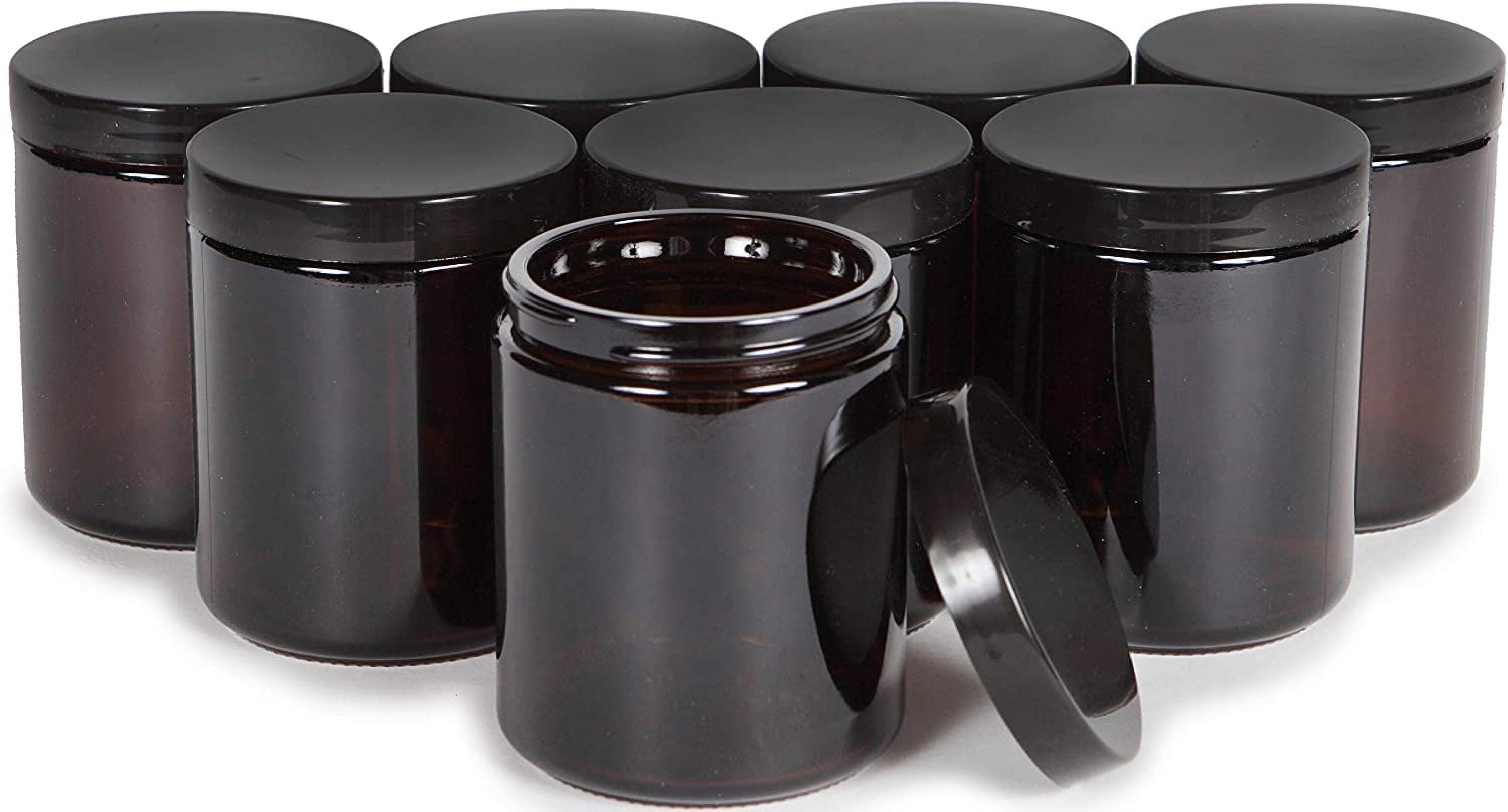 Vivaplex, Amber, 8 ounce, Round Glass Jars, with Black Lids - 8 pack ...