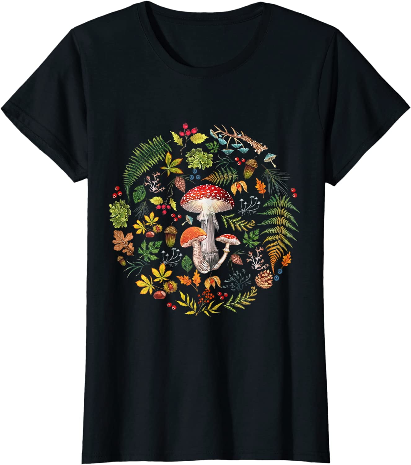 Vivay Botanical Mushroom Mycology Cottagecore Fungi Foraging T-Shirt ...