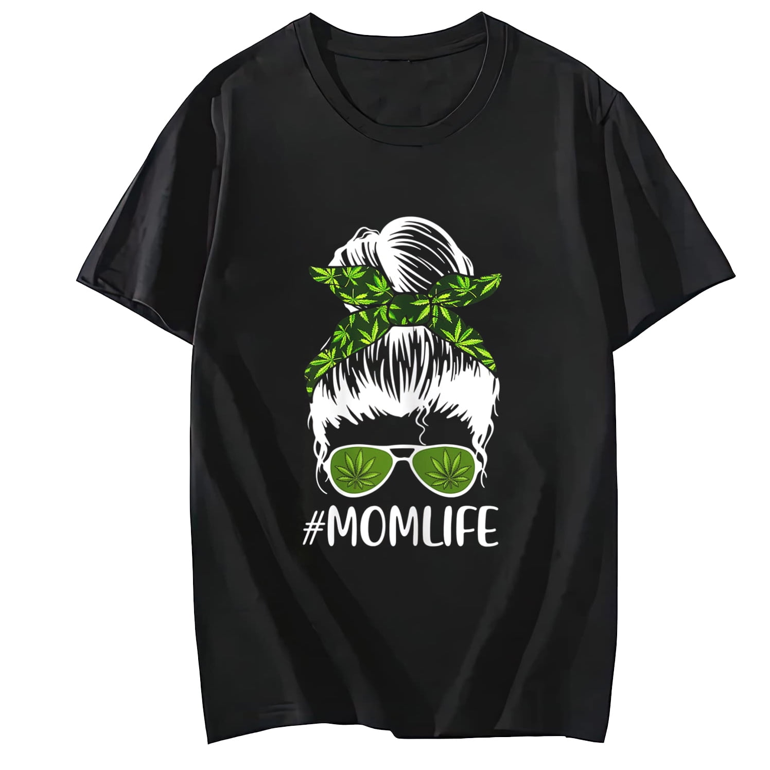 Vivay Funny Mom Cannabis Weed Mom Lady Messy Bun Mother's Day T-Shirt Black - Walmart.com