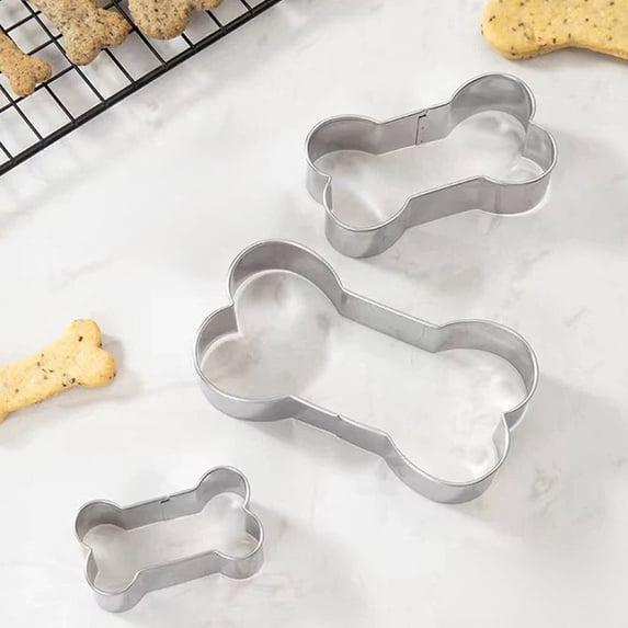 Vivcore Cookie Cutters 3 Piece Silver Bone Shaped Biscuit Cutter Set ...