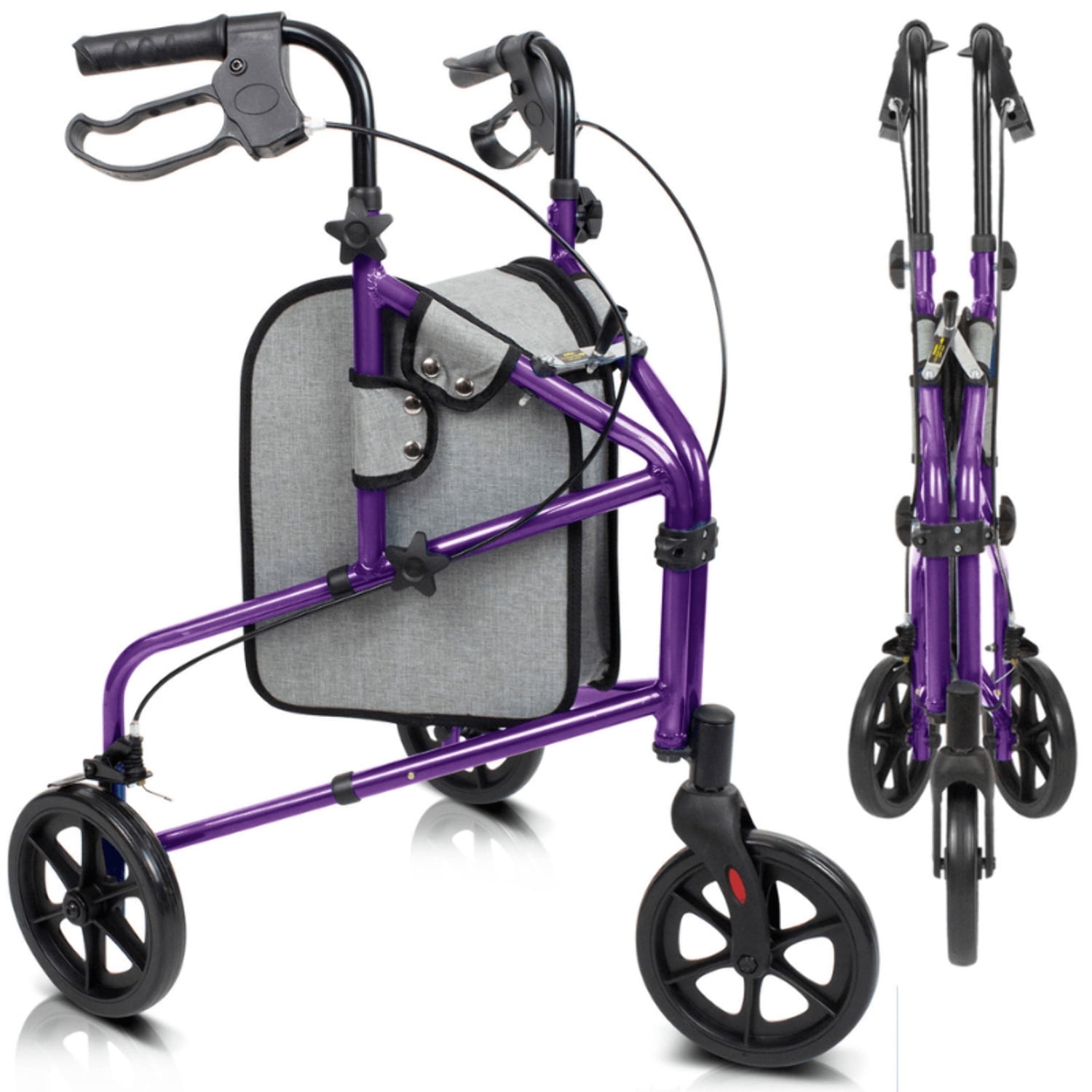 Vive 3 Wheel Walker Rollator for Seniors - Lightweight Foldable Walking ...