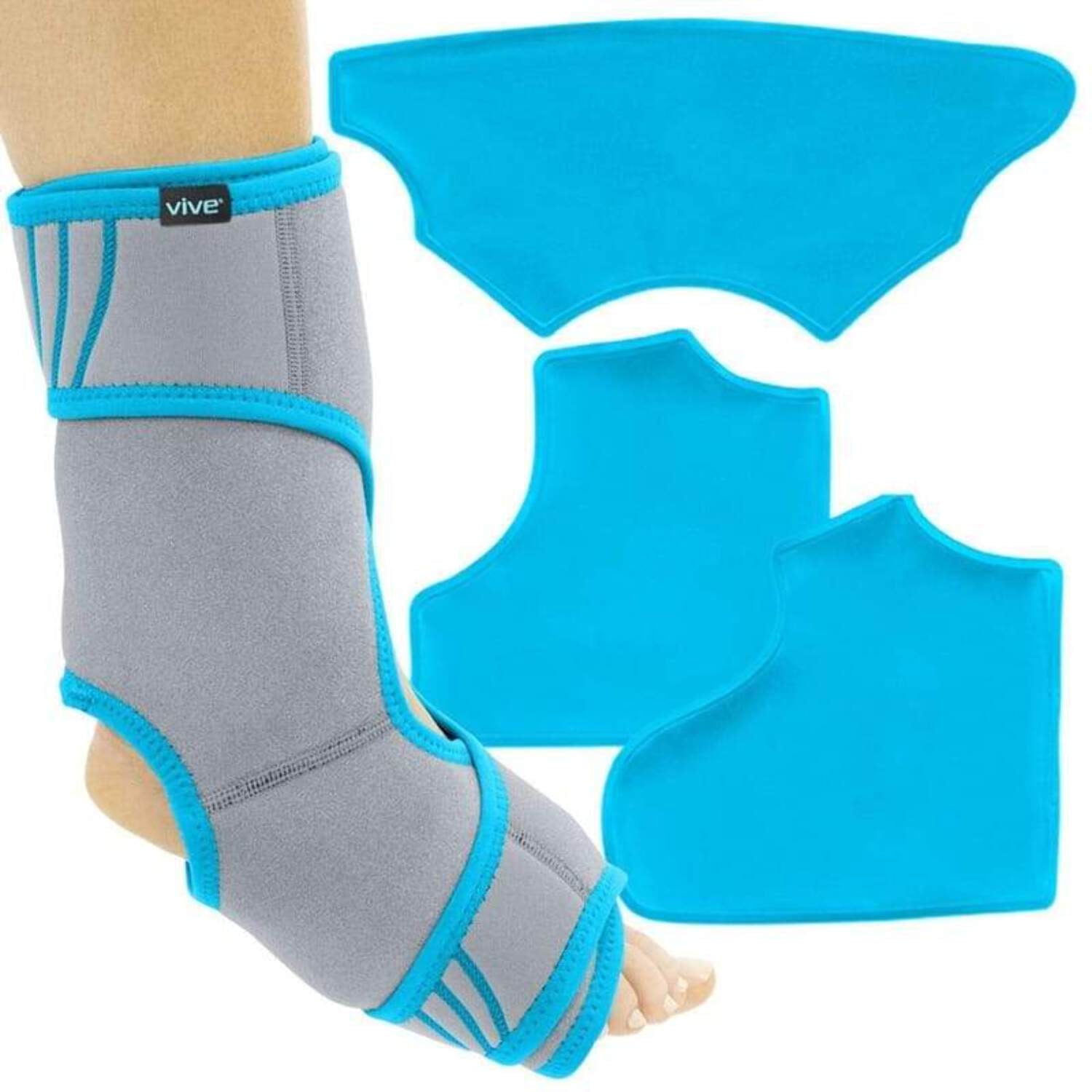 Vive Ankle Ice Pack Wrap - Foot Cold/Hot Compression Brace, Adjustable ...