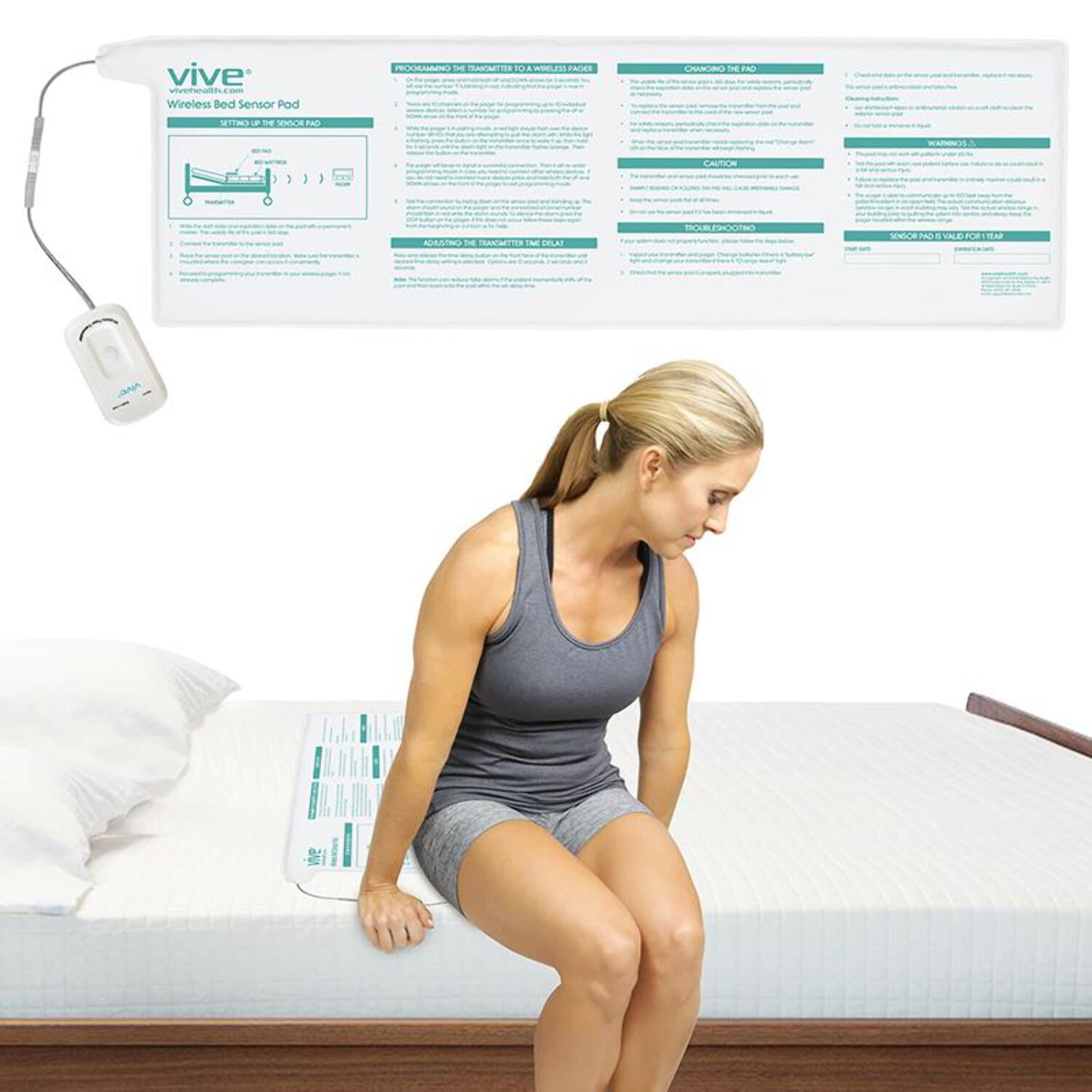 Vive Bed Alarm for Elderly Adults - Wireless Bed Sensor Pad ( 29.5” x ...