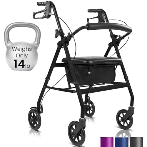Vive Mobility Ultra Lightweight Rollator Walker with Seat - Foldable ...