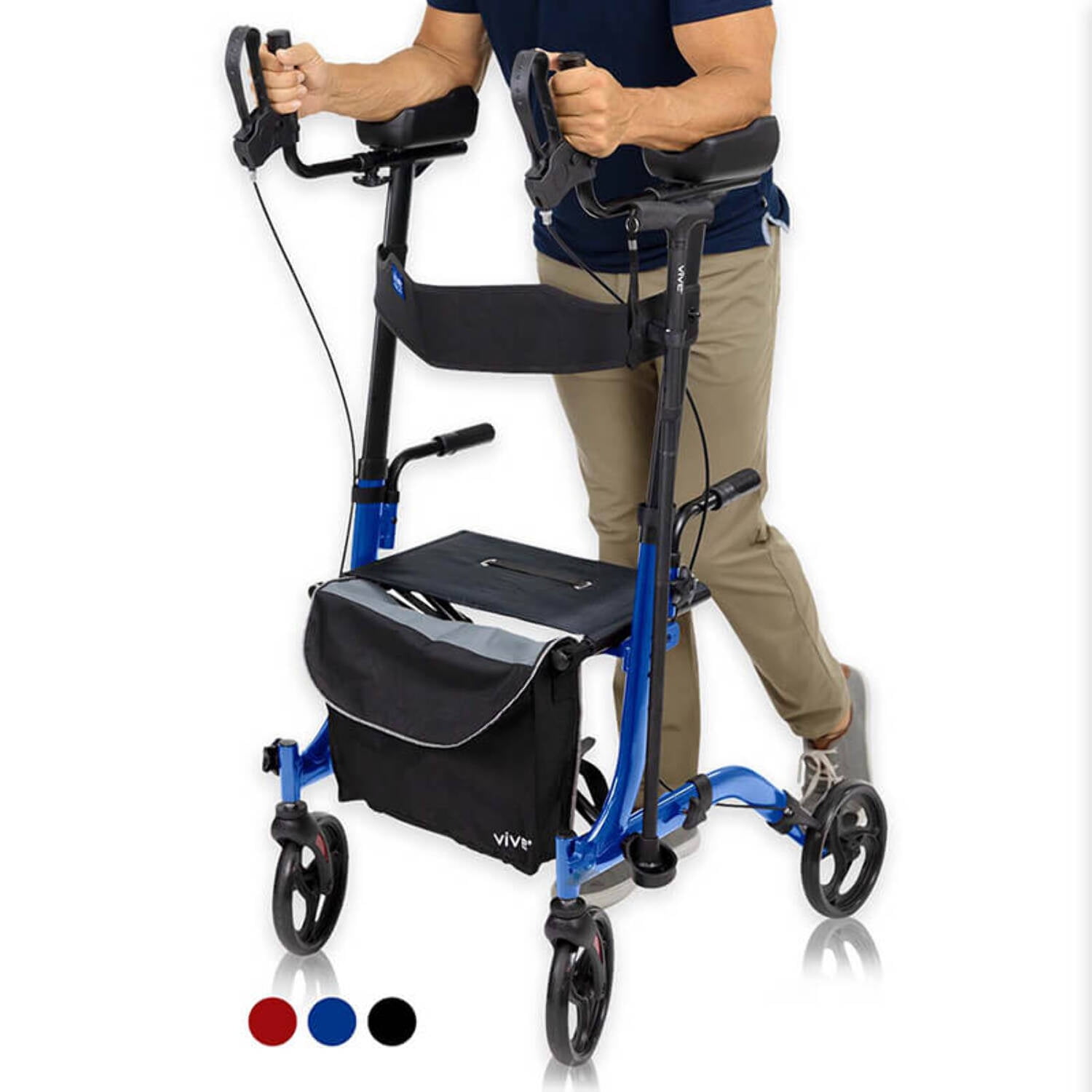 Vive Mobility Compact Upright Walker for Elderly, Foldable, with Seat ...