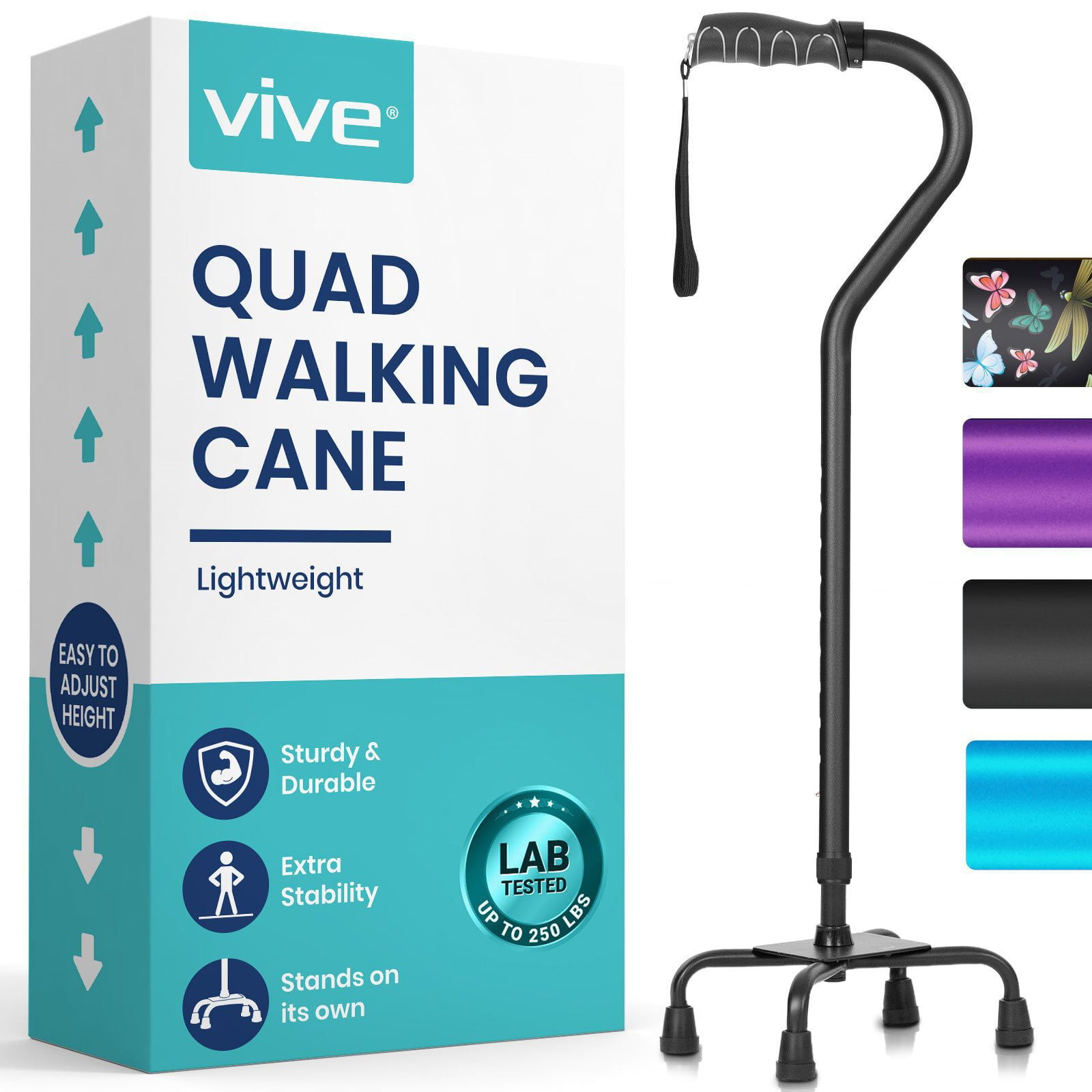 Vive Quad Cane - Walking Stick for Men and Women - Four Prong Sturdy ...