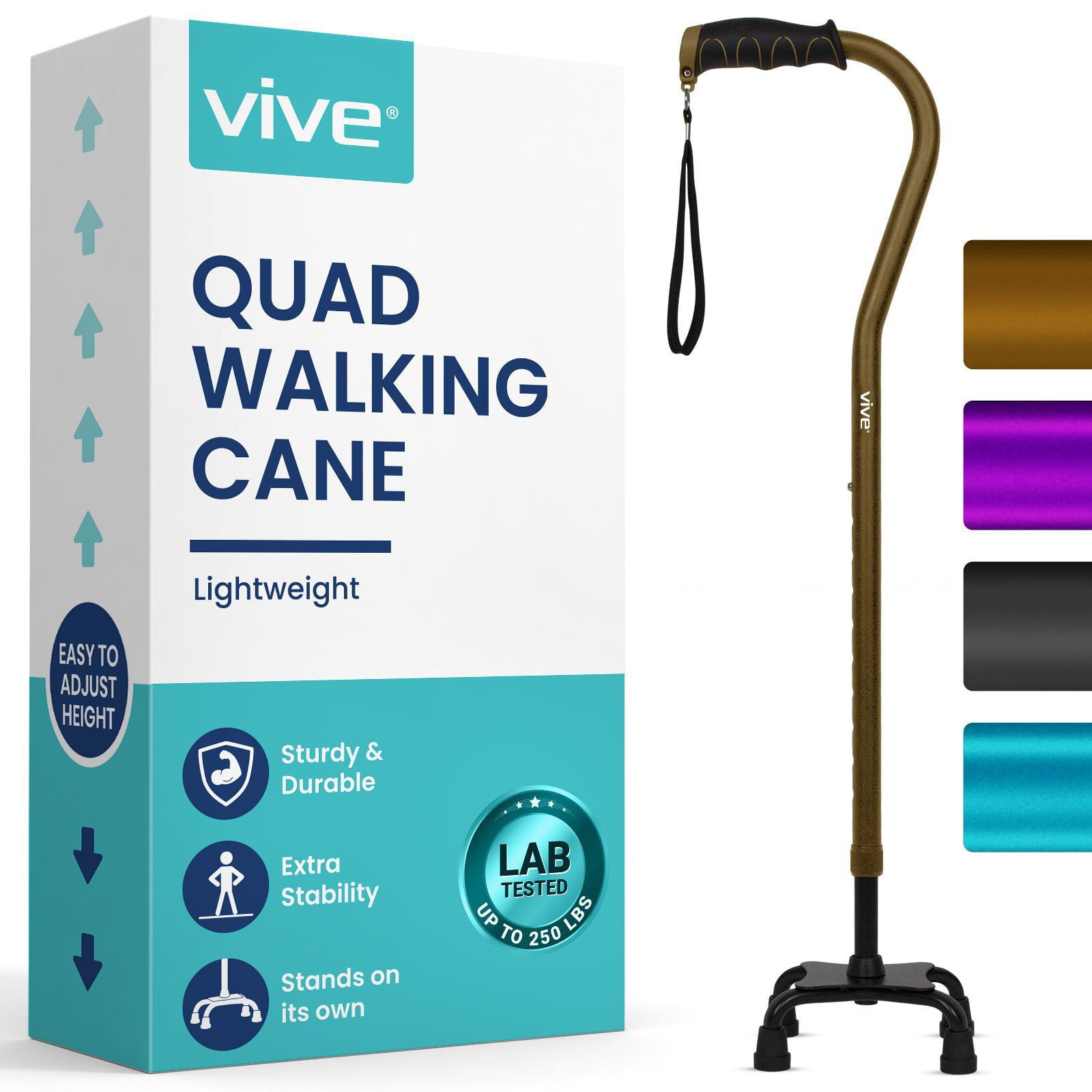 Vive Quad Cane - Walking Stick for Men and Women - Four Prong Sturdy ...