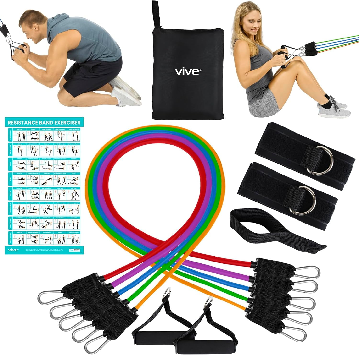 Vive Resistance Bands with Handles (11 Pcs) - Tube Rehab Band Set ...