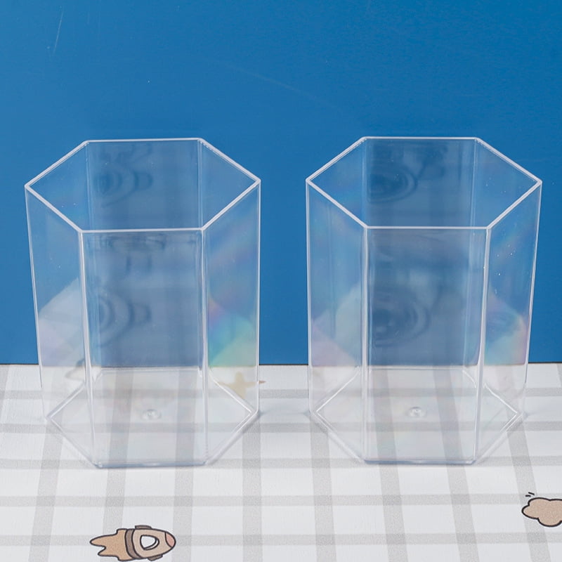 Viveous 2Pcs Acrylic Hexagonal Pen Holder Pencil Cup for Desk Clear ...