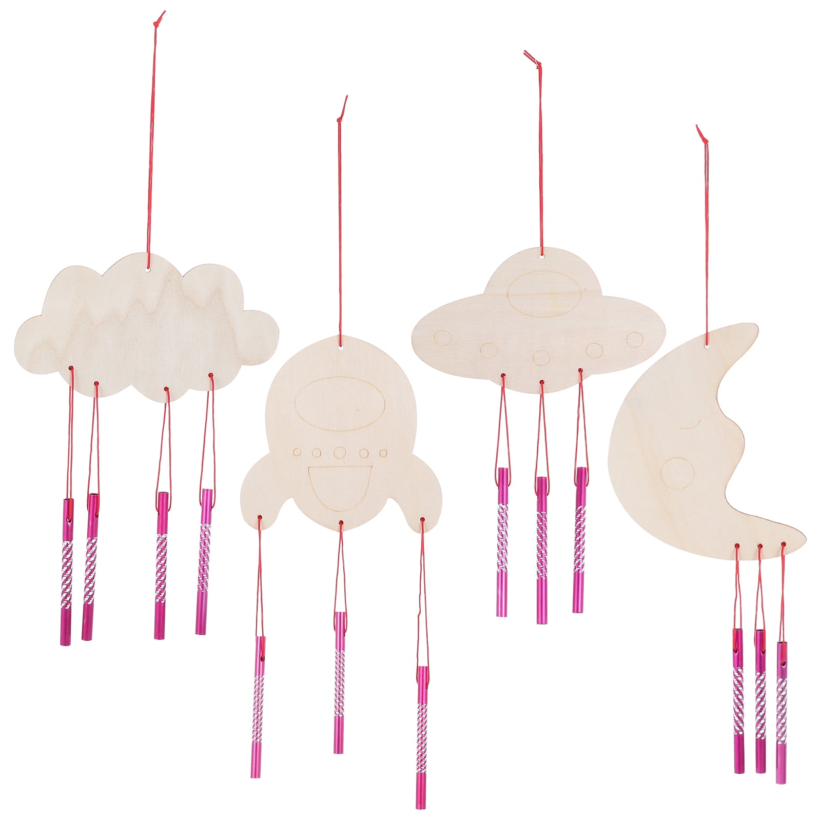 Viveous 4 Sets Kids DIY Wind Chime Making Kit Blank Unfinished Wooden ...