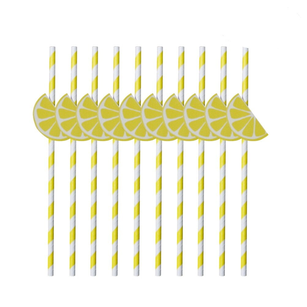 Viveous Paper Straws Drinking Straws Striped Lemon Hawaiian Beach Party ...