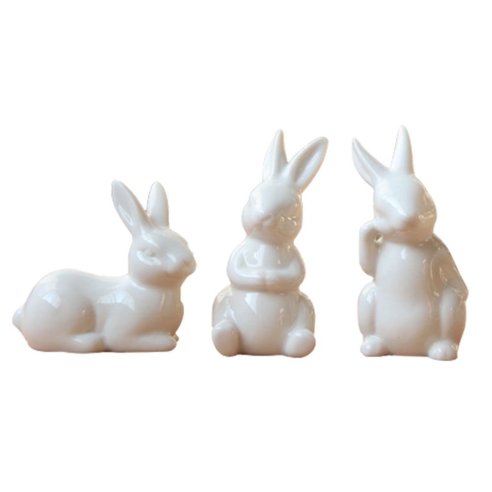 Viveous Ceramic Miniature Rabbit Figurine Statue: Porcelain Bunny ...