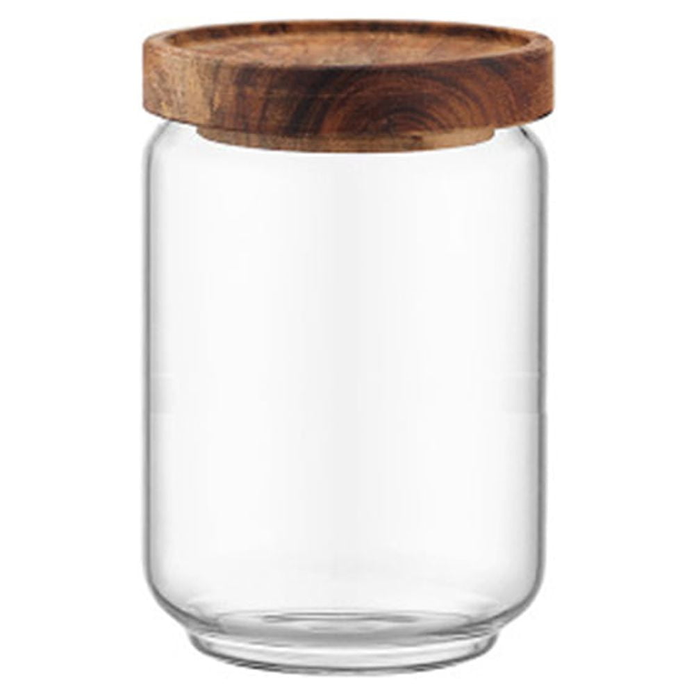 Viveous Glass Kitchen Canisters with Wood Lid Kitchen Storage Jar Glass ...