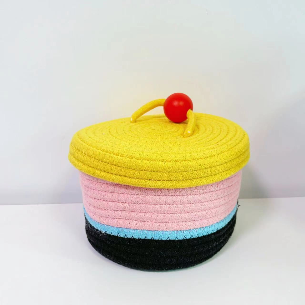 Viveous Round Cotton Rope Basket With Lid Cake Design Rope Weaving ...