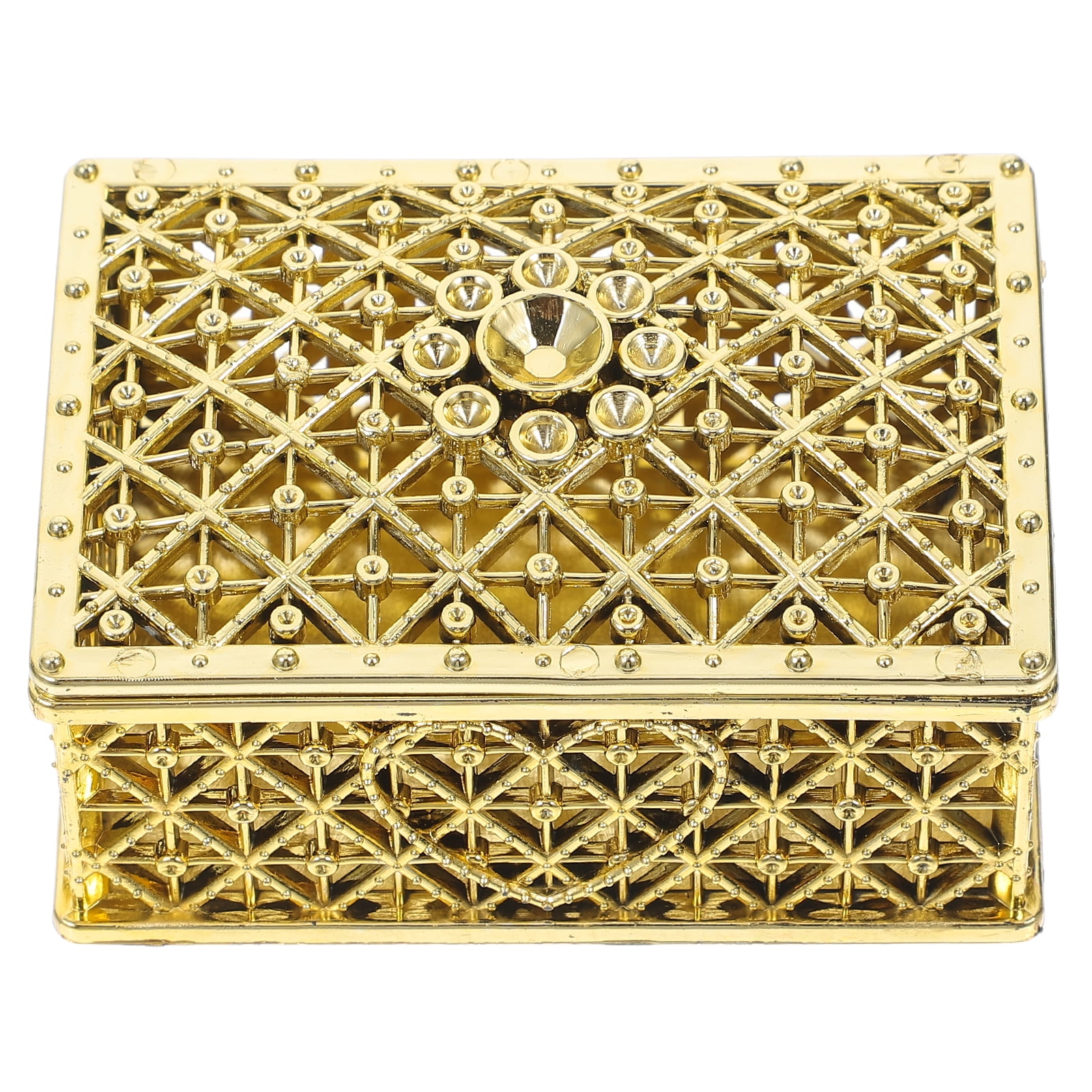 Viveous Vintage Golden Jewelry Box Small Trinket Storage Box Rectangle ...