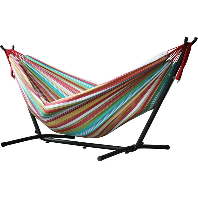 Vivere Double 2-Person Cotton Hammock with Stand and Carry Bag, Salsa ...