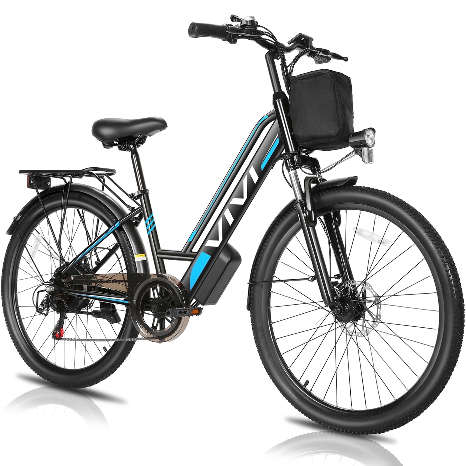 "Vivi 26"" Adult Electric Bike, 500W City Commuter Bicycle, Step-Through Cruiser, 19.8MPH ...