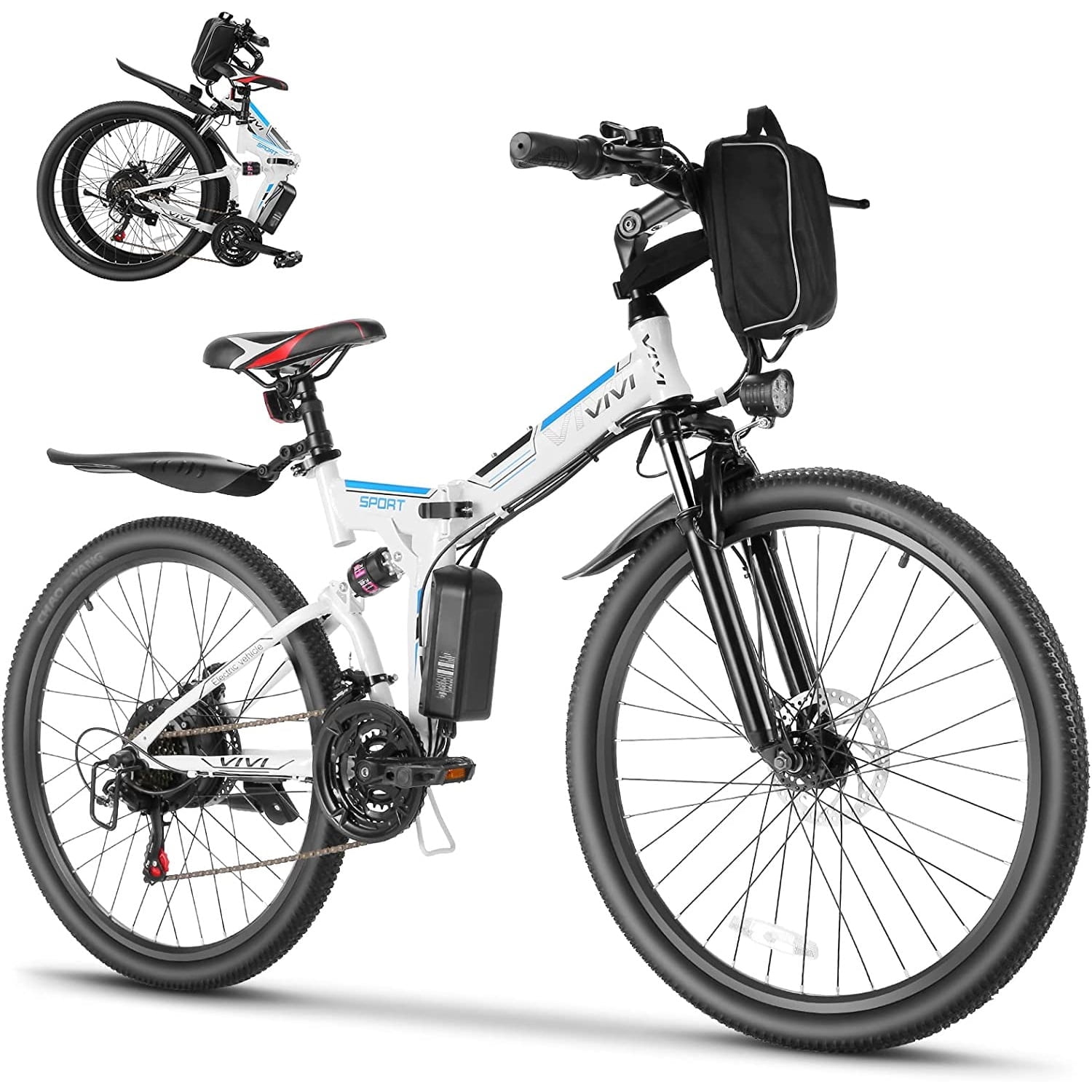 Vivi Electric Bike 26'' Folding Electric Mountain Bike 500W Full ...