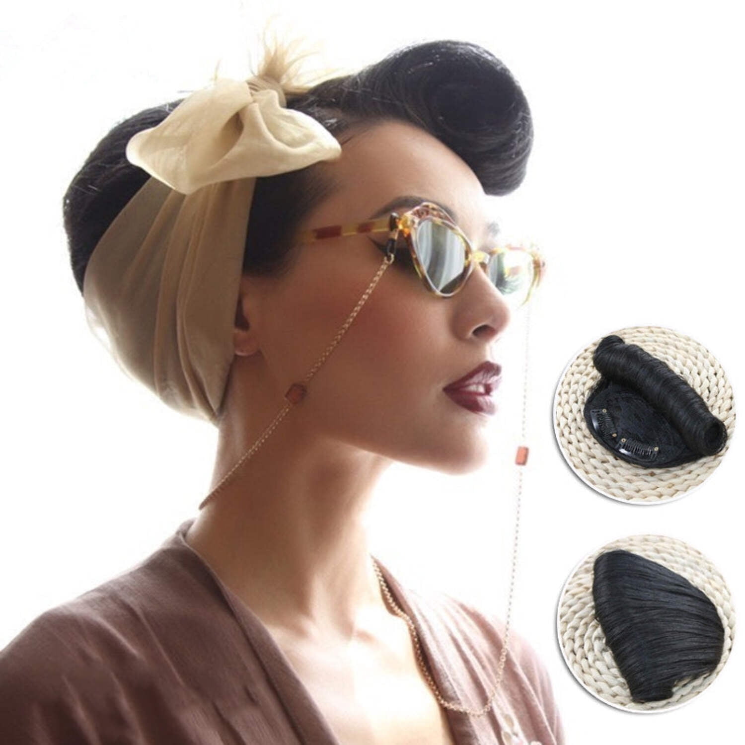 Viviabella Classic Synthetic Short Curly Retro Bangs For Women Clip In ...