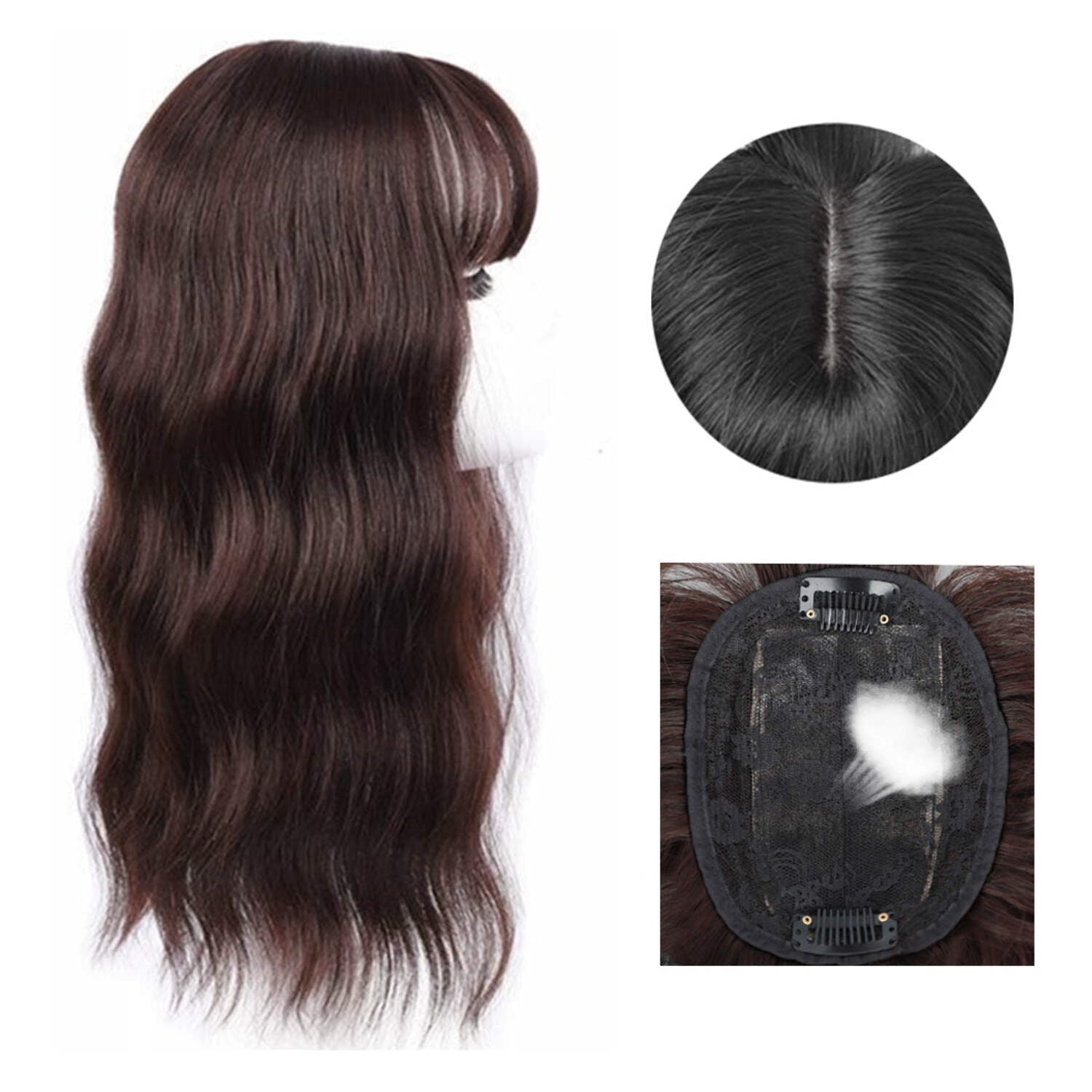 Viviabella Loose Water Wavy Hairpiece Clip in Fluffy Crown Topper With ...