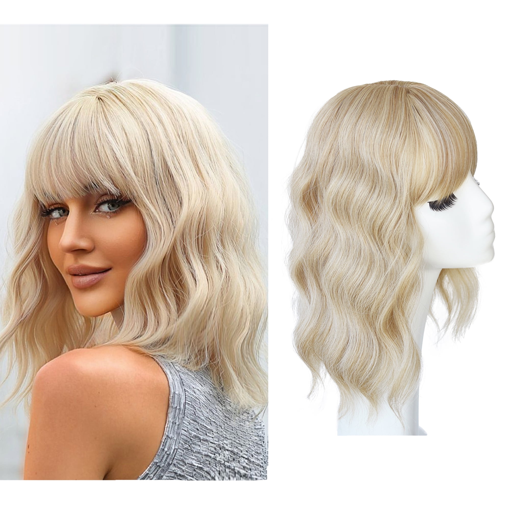 Viviabella Loose Water Wavy Hairpiece, Clip-in Fluffy Crown Topper with ...