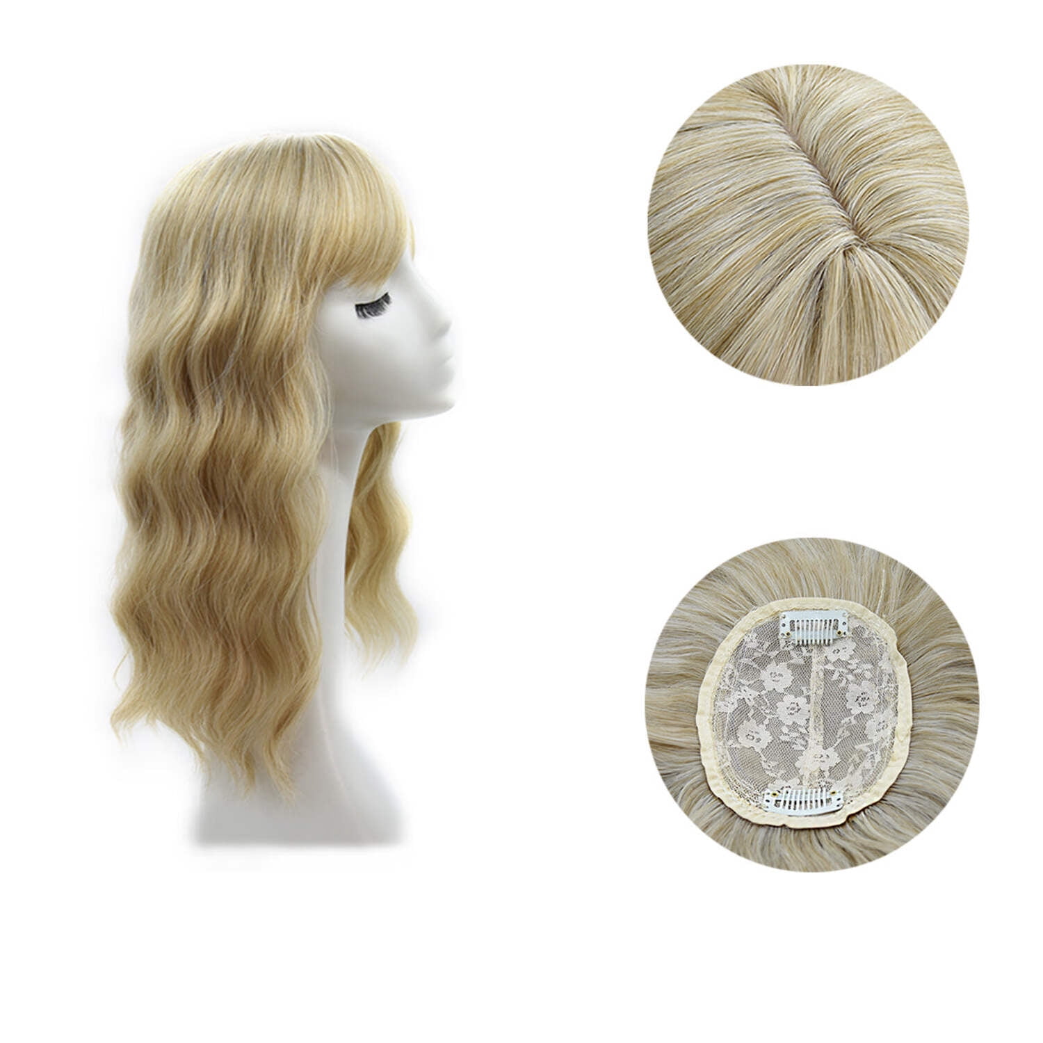 Viviabella Loose Water Wavy Hairpiece Clip in Fluffy Crown Topper With ...