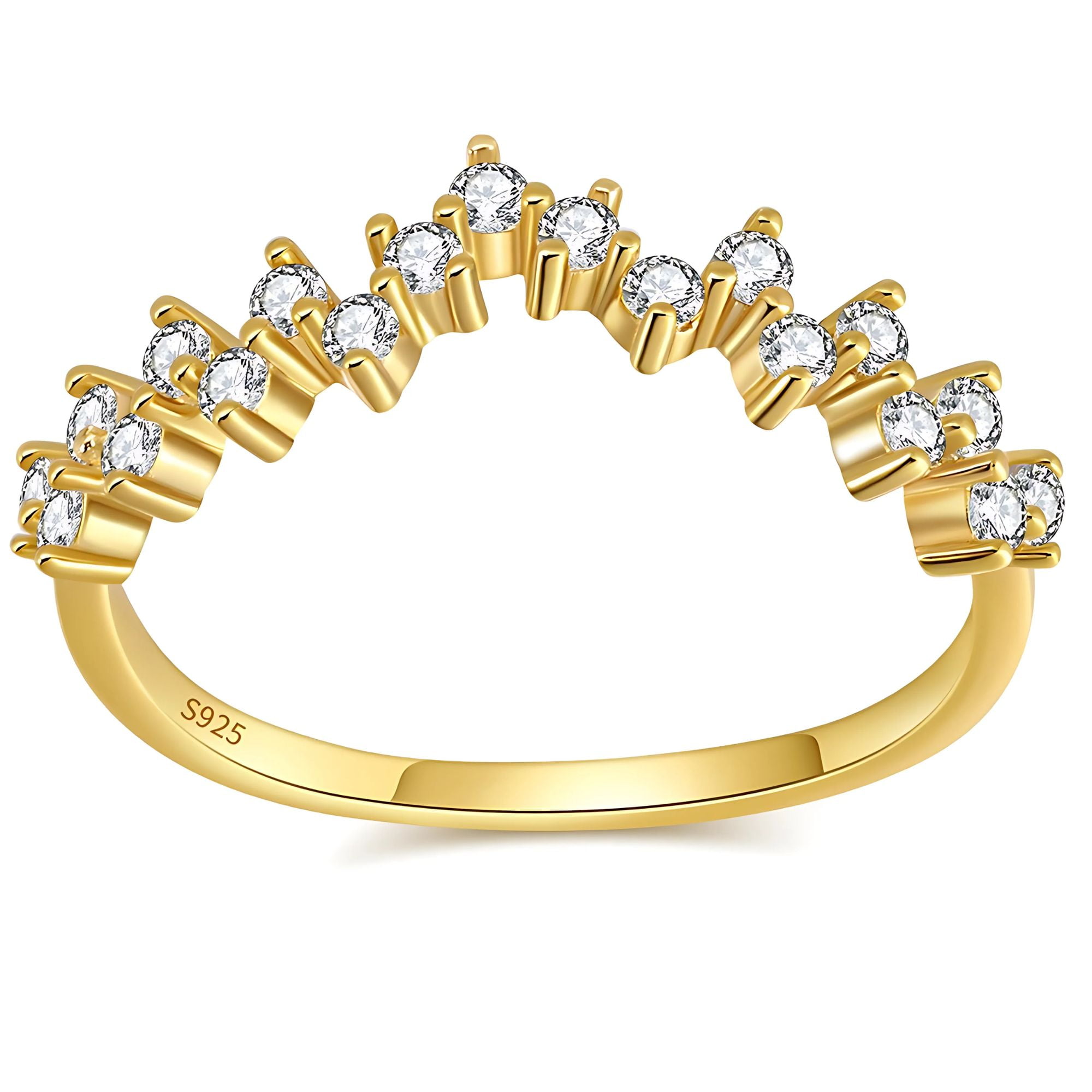 Viviana Half Eternity Ring for Women Sterling Silver CZ Anniversary Band Stackable Chevron Curve ...