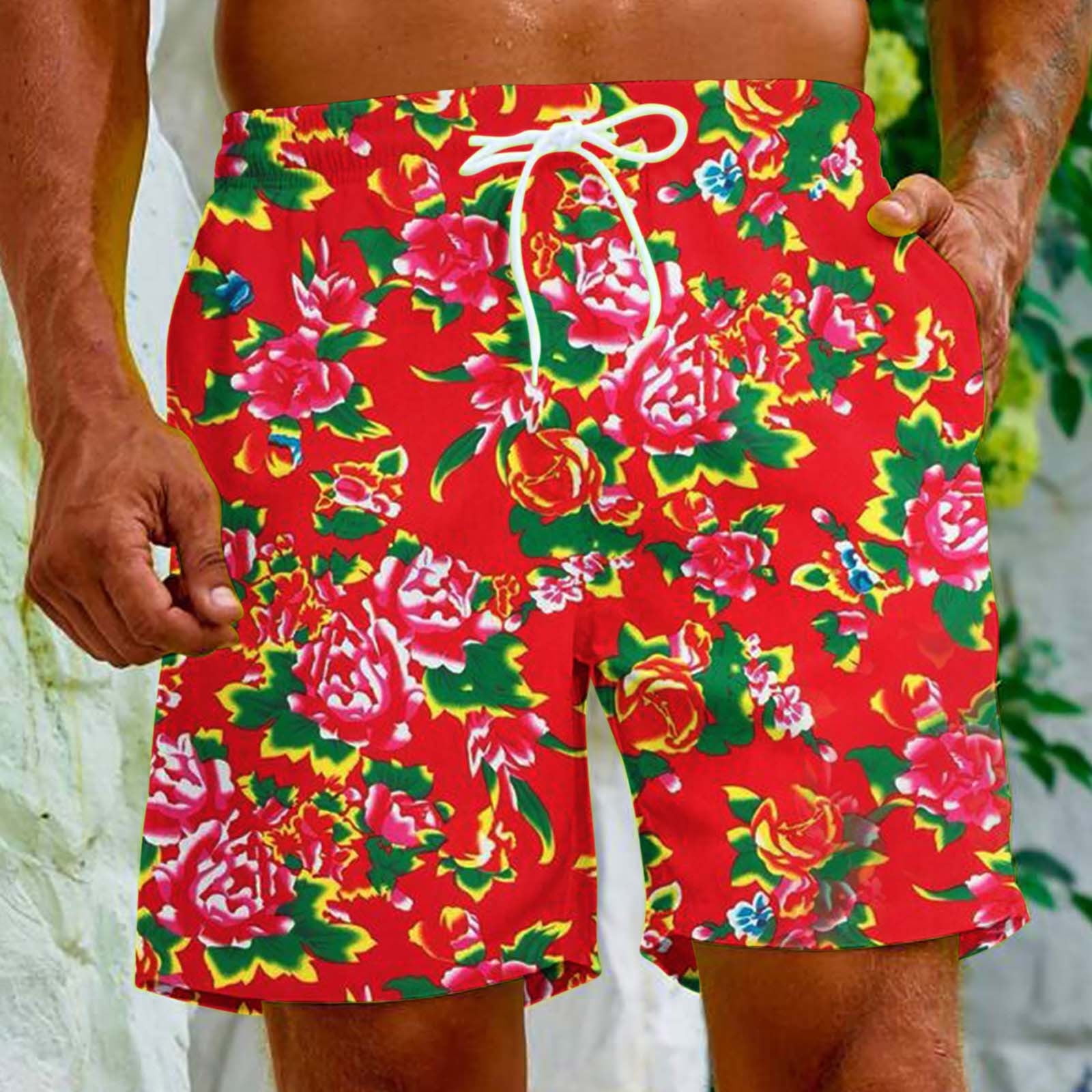 Vivianyo HD Hanes Men's Athletic Shorts Drawstring Floral Print Shorts ...