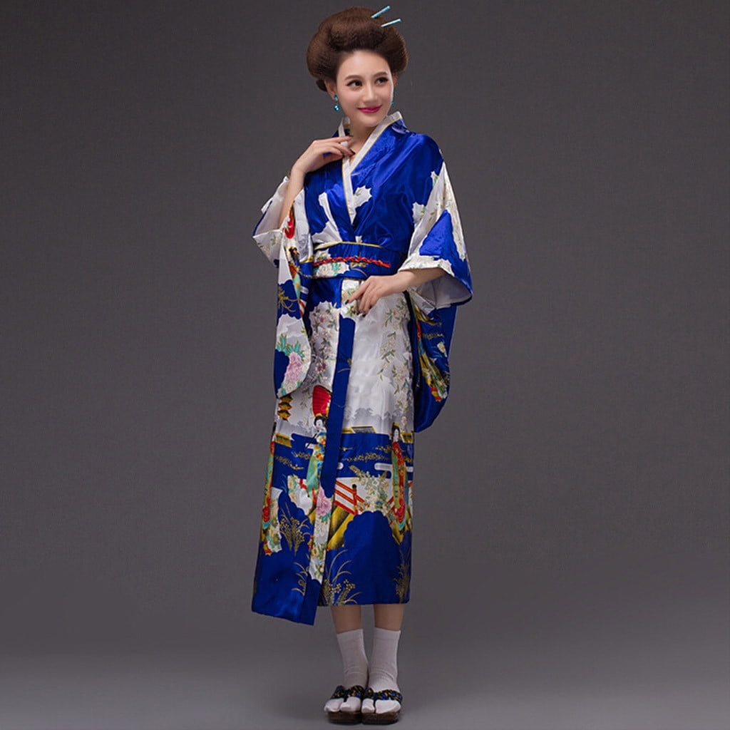 Vivianyo HD Summer Dresses for Women 2024 V-Neck Print Kimono Robe Traditional Japanese Dress ...