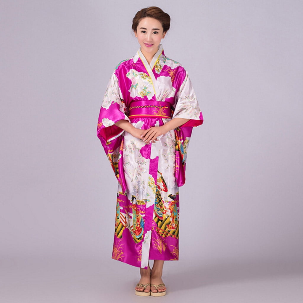 Vivianyo HD Summer Dresses for Women 2024 V-Neck Print Kimono Robe Traditional Japanese Dress ...