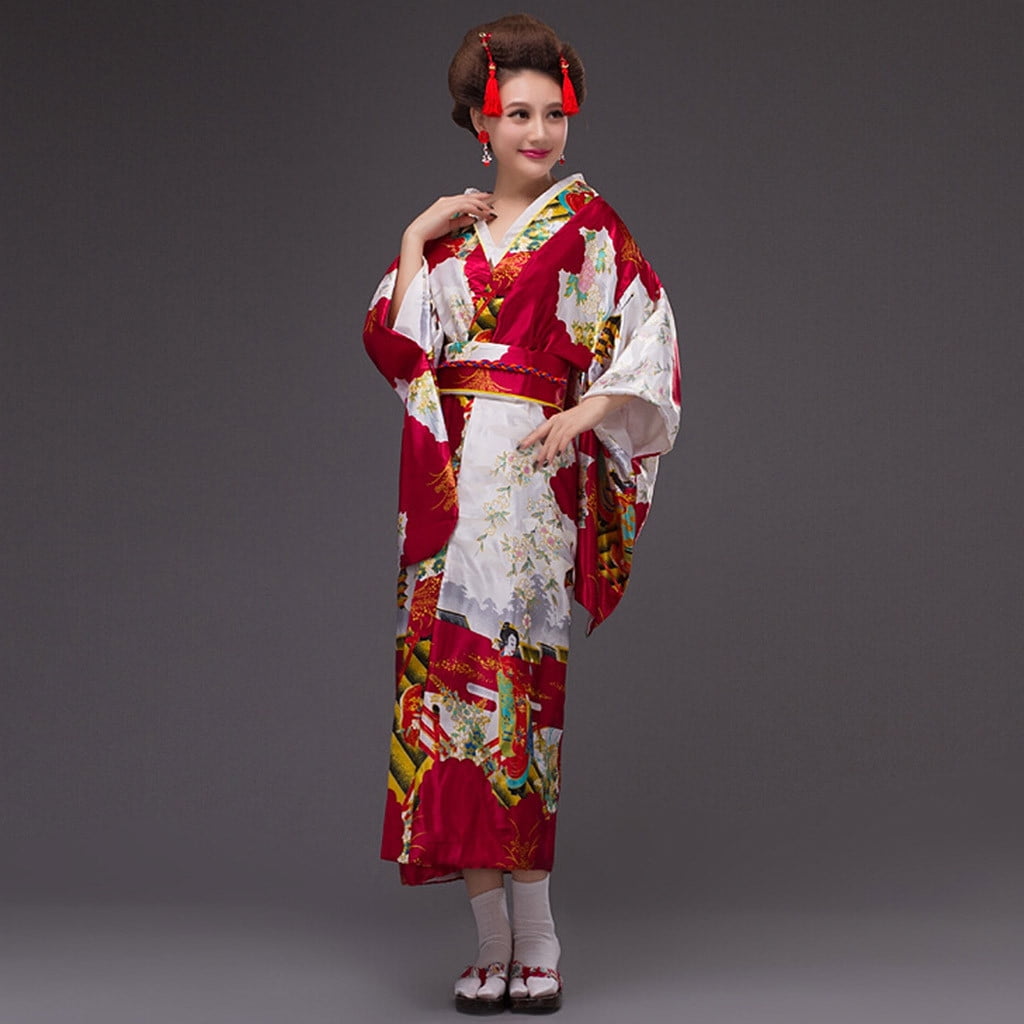 Vivianyo HD Summer Dresses for Women 2024 V-Neck Print Kimono Robe Traditional Japanese Dress ...