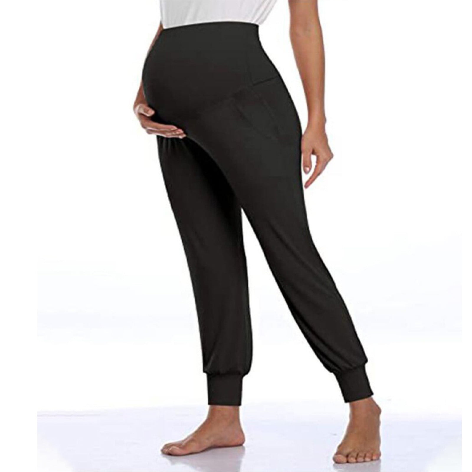 Vivianyo HD Women Solid Color Trousers Over The Belly Pregnancy Yoga ...
