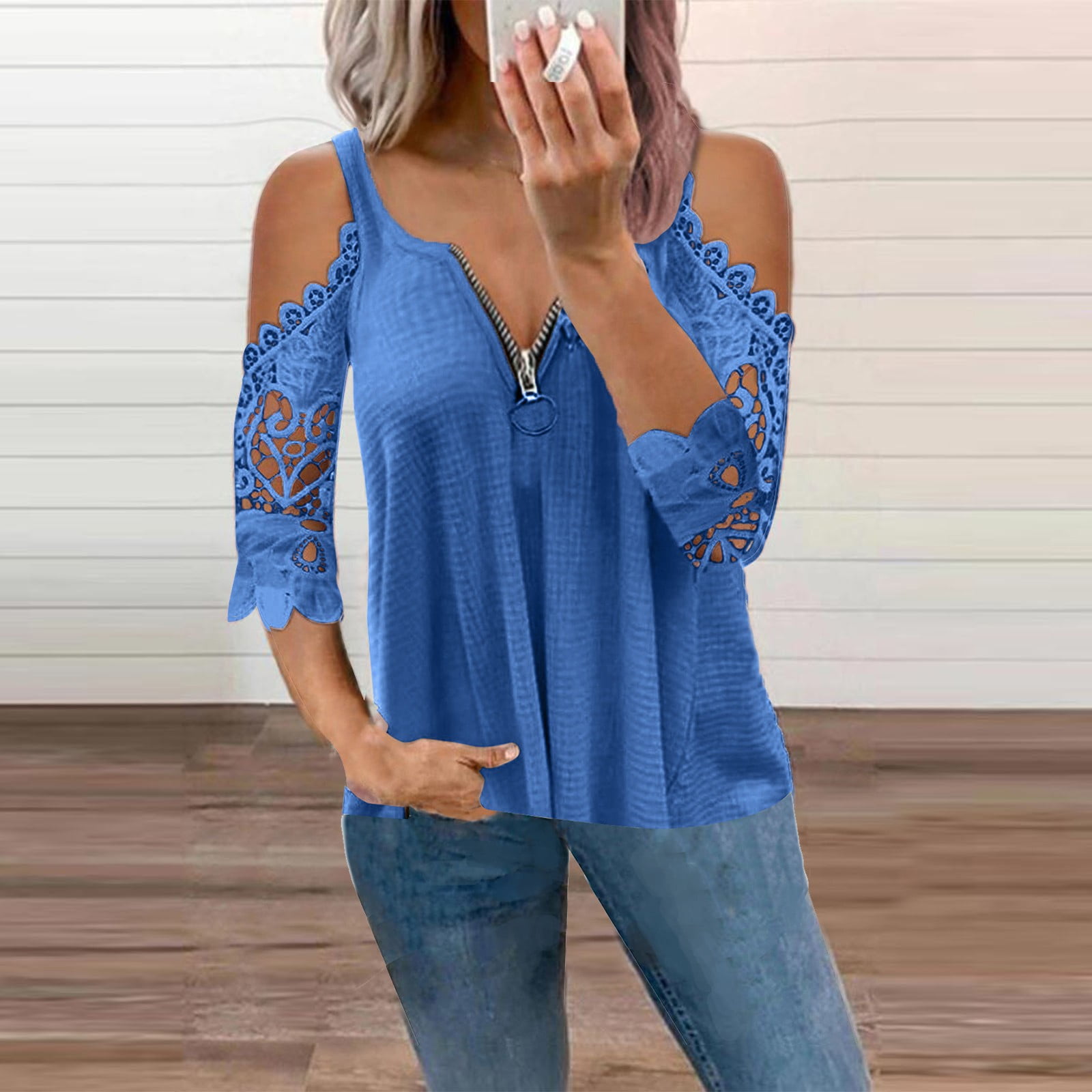 Vivianyo HD Women Top Clothes Plus Size Women Casual Lace Half Sleeve锛 ...