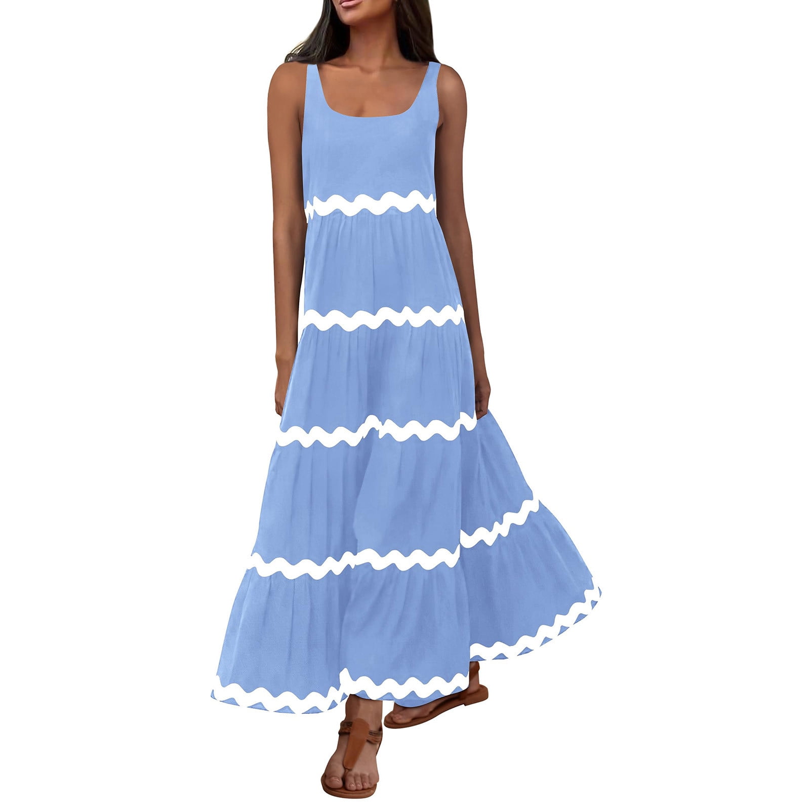 Vivianyo Hd Womens 2024 Summer Sundresses Sleeveless Scoop Neck Tiered
