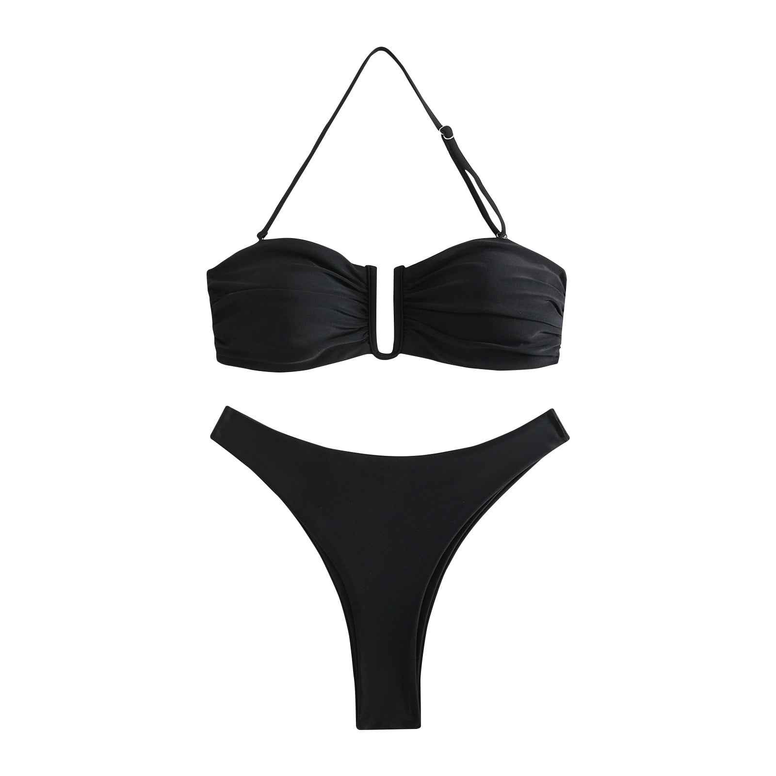 Vivianyo HD Women's Ribbed U-Ring String Bikini Swimsuit Cheeky Thong Swimwear Two Pieces ...