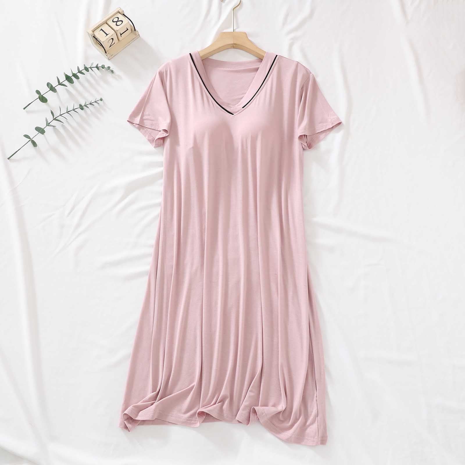 Vivianyo Hd Womens V Neck Nightgowns Cupsone Piece Modal Soft And Skin Friendly Pure Colours