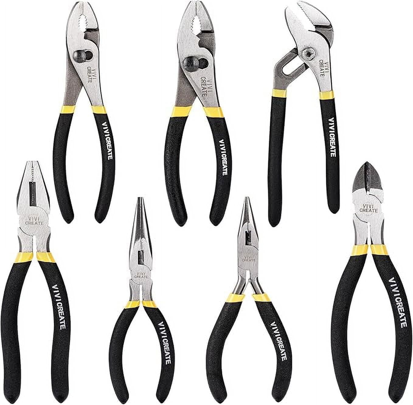 Vivicreate 7-Piece Utility Pliers Set with Groove Joint, Long Nose ...
