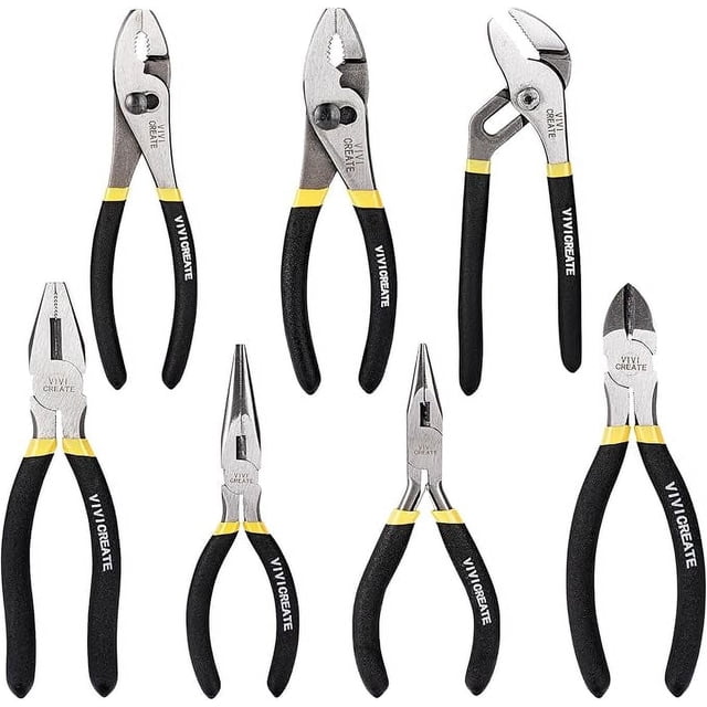 Vivicreate 7-Piece Utility Pliers Set with Groove Joint, Long Nose ...