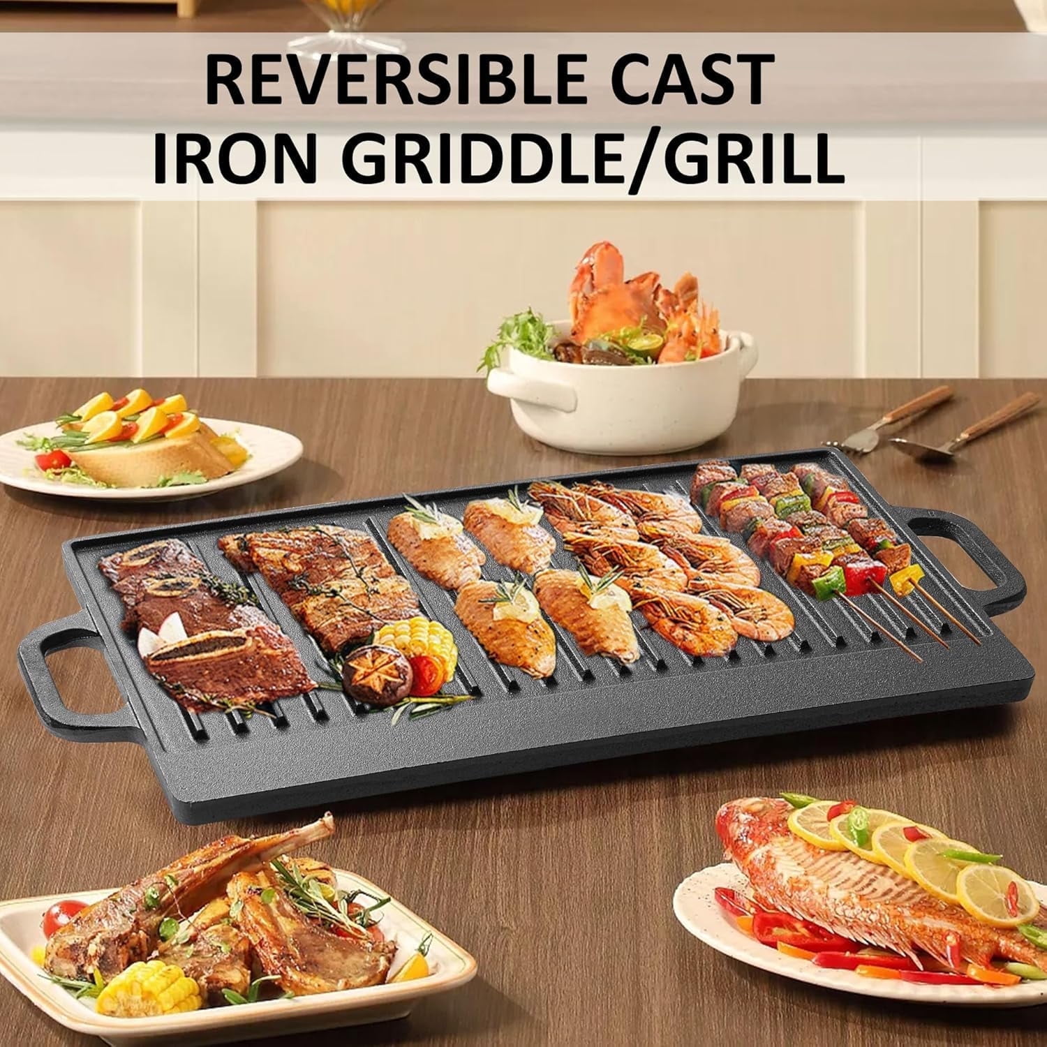 Vivicreate 2-in-1 Reversible Grill Plate - Pre-Seasoned Cast Iron ...