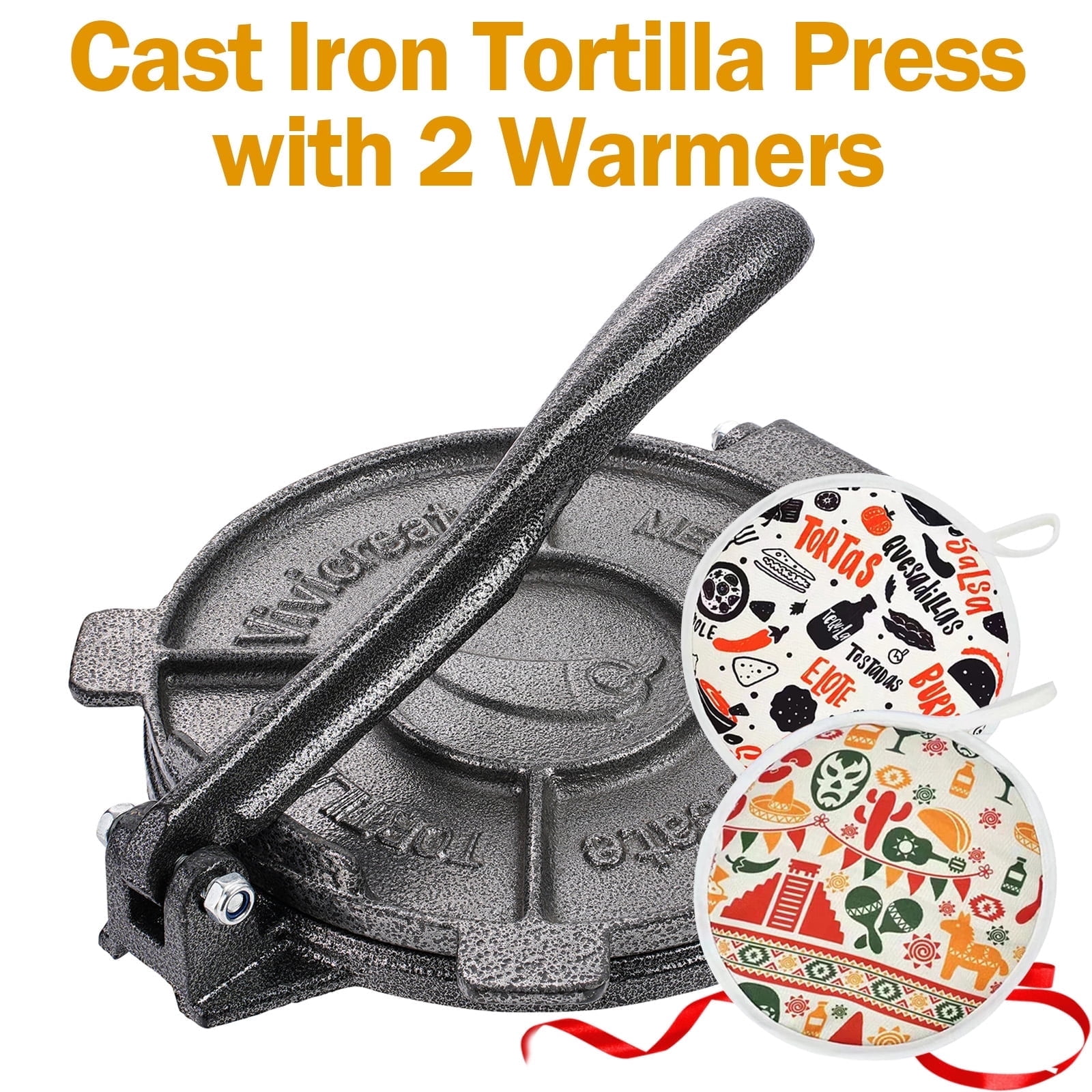 Vivicreate Cast Iron Tortilla Press with 2 Microwave Tortilla Warmers ...