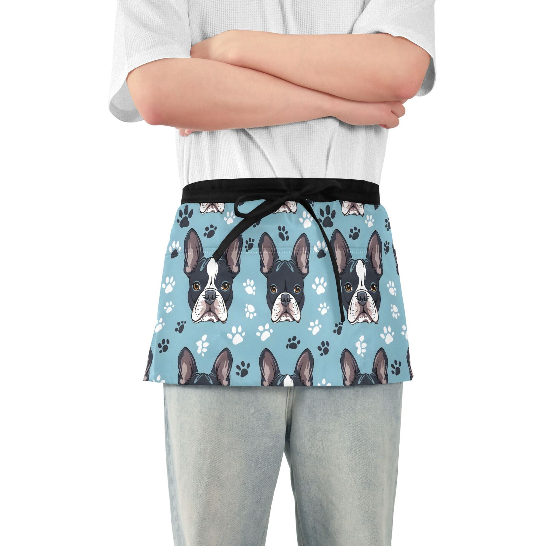 Vivid Bulldog Face Server Apron with 3 Pockets Waterproof Waitress ...