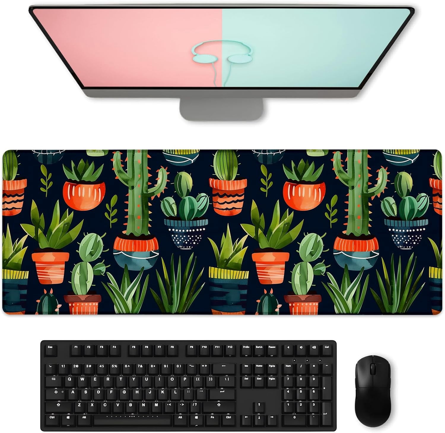 Vivid Cactus Gaming Mouse Pad, Large Desk Mat with Colorful Succulent ...