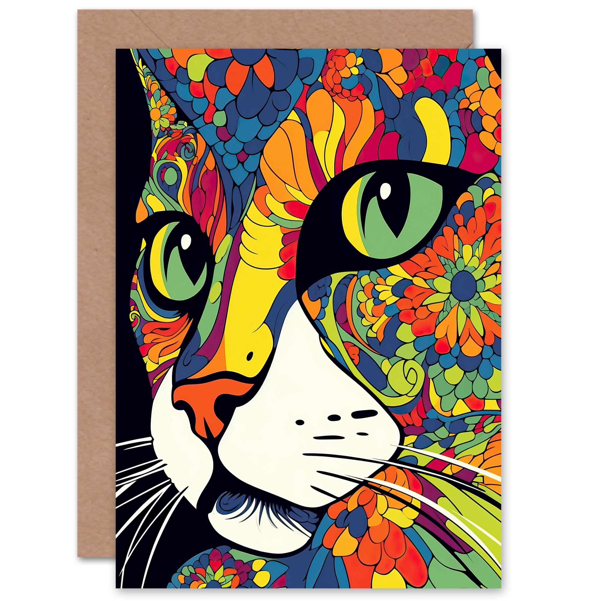 Vivid Colourful Cat Lovers Painting for Him or Her Man Woman Birthday ...