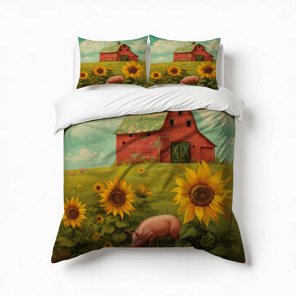 Vivid Country Scene With Farm Animals Bedding Set 3 Pcs Soft Microfiber ...