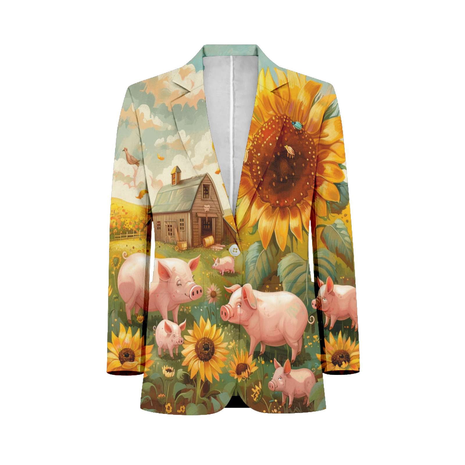 Vivid Country Scene With Farm Animals Men's Suit Blazer Casual Party ...
