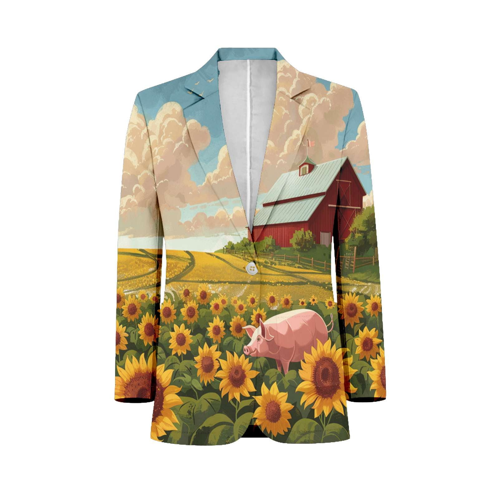 Vivid Country Scene With Farm Animals Mens Suits Shawl Collar Slim Fit ...