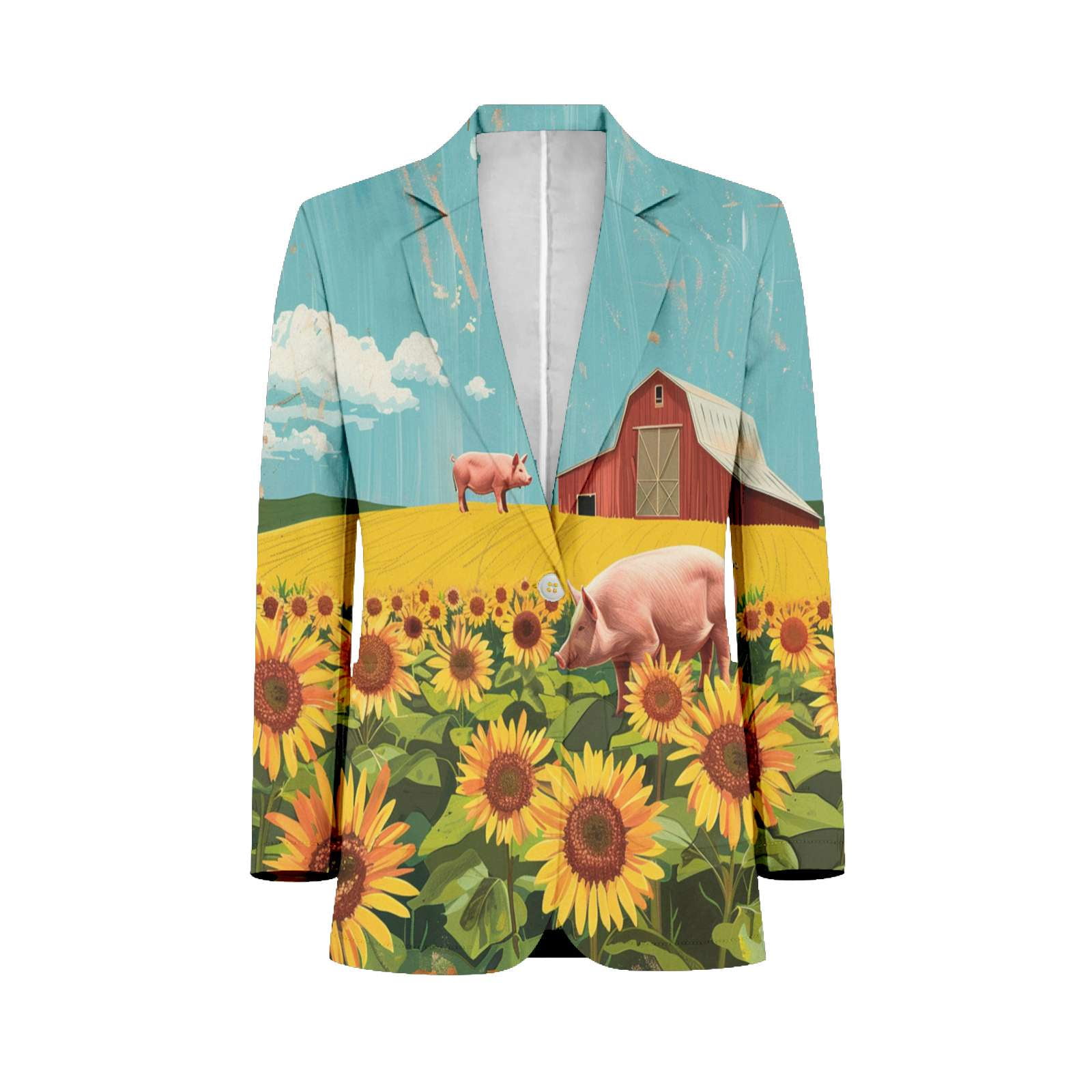 Vivid Country Scene With Farm Animals Mens Suits Shawl Collar Slim Fit ...