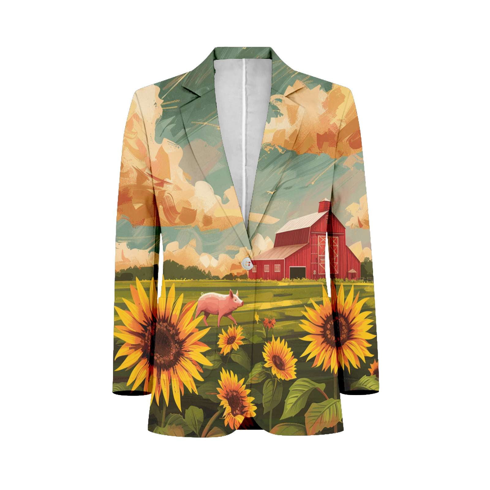 Vivid Country Scene With Farm Animals Mens Suits Shawl Collar Slim Fit ...