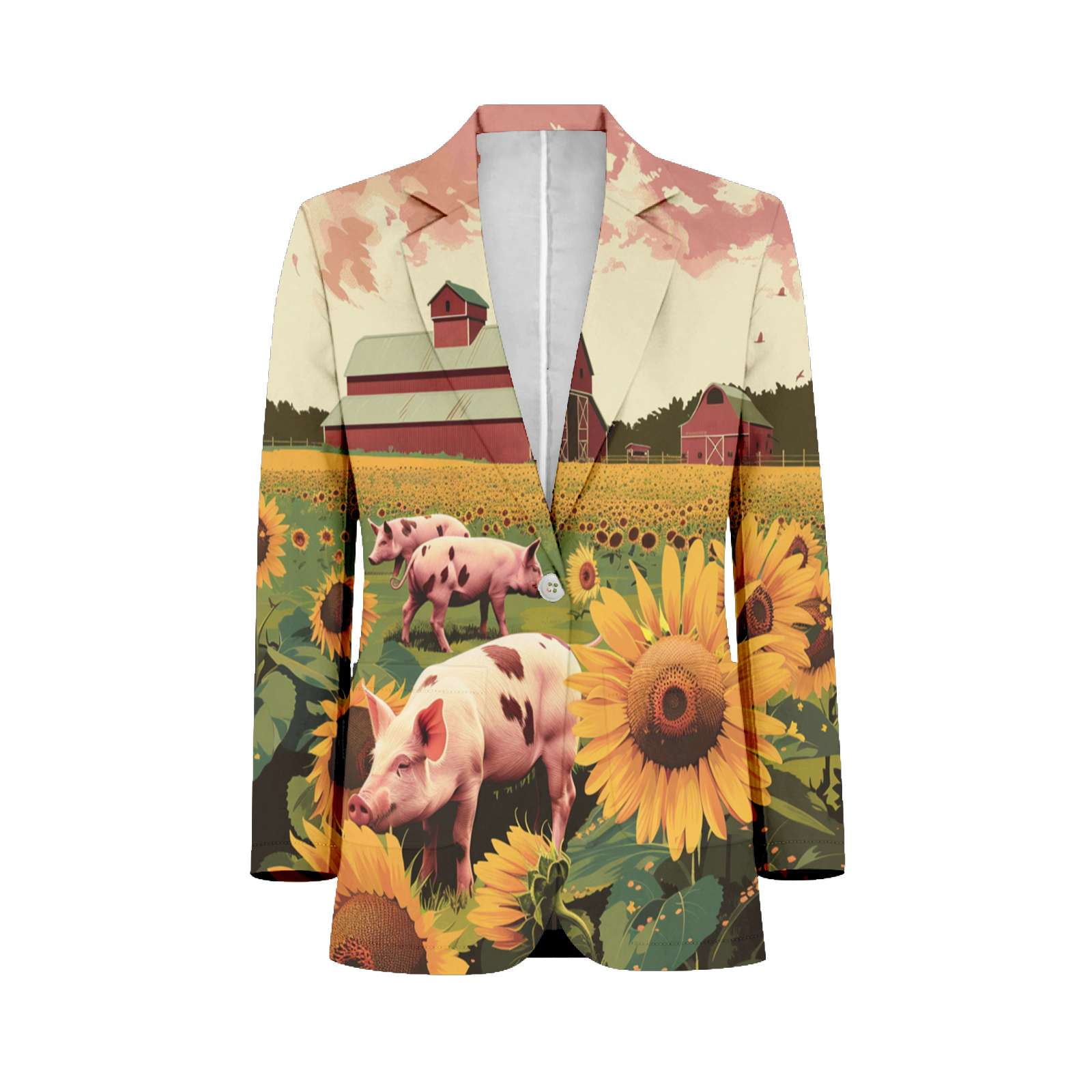Vivid Country Scene With Farm Animals Mens Suits Shawl Collar Slim Fit ...