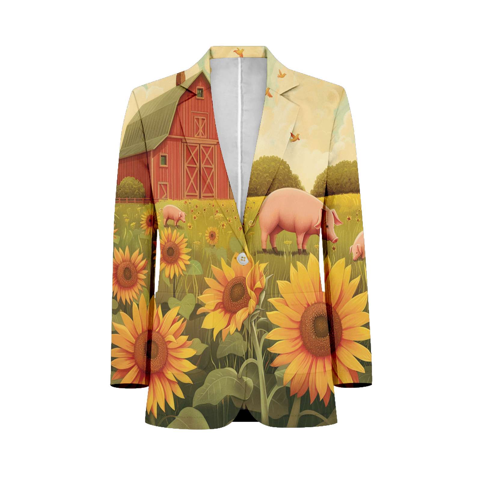 Vivid Country Scene With Farm Animals Mens Suits Shawl Collar Slim Fit ...
